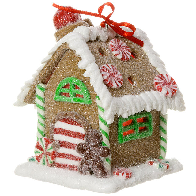 Светящаяся елочная игрушка Карамельный Домик-2 на батарейке 9 см коричневый, подвеска, Forest Market, MA9112B