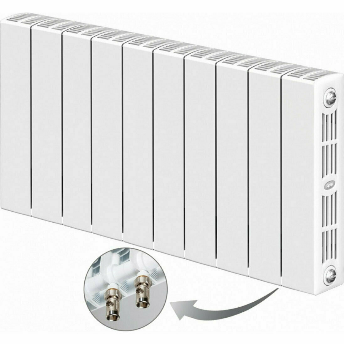 Радиатор биметаллический Rifar SUPReMO Ventil 350, 14 секций, Нижнее подключение левое (VL), цвет белый