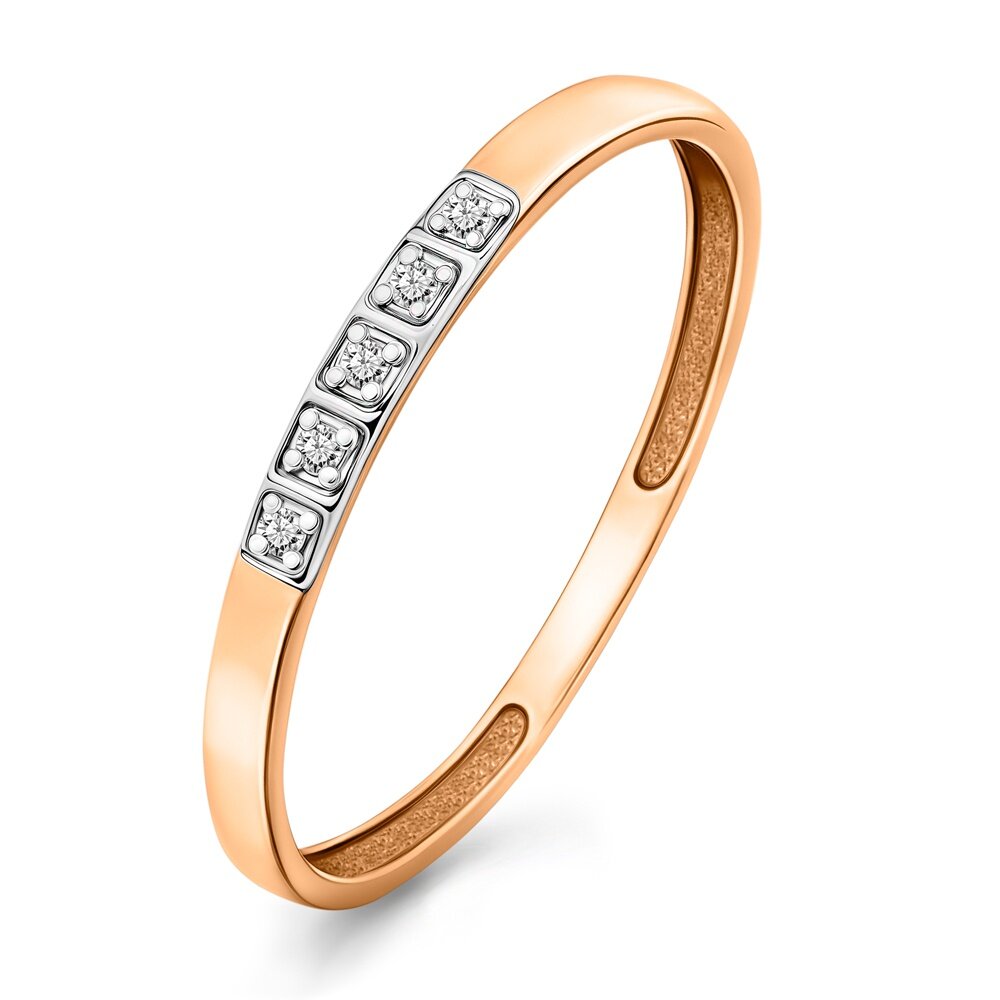 Кольцо дорожка, красное золото, 375 проба, родирование, бриллиант