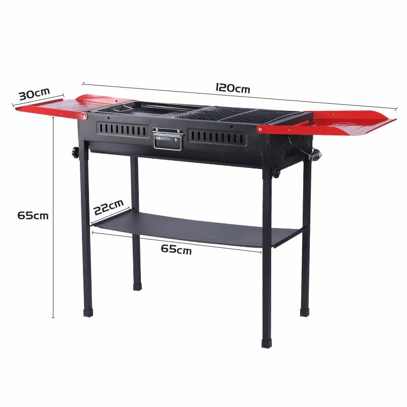 Гриль-Барбекю, металл, с вертелом, стационарный, цвет: красный, черный