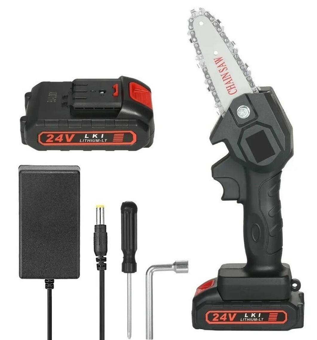 Цепная пила, беспроводная, мини, 550Вт, 1500мАч, аккумуляторная, 4-дюймовая