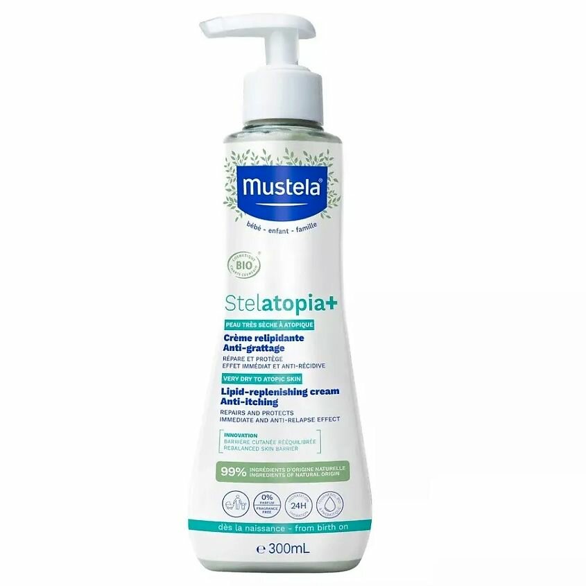 Mustela Stelatopia+ Lipid-replenishing - Восстанавливающий крем против зуда и сухости, 300 мл