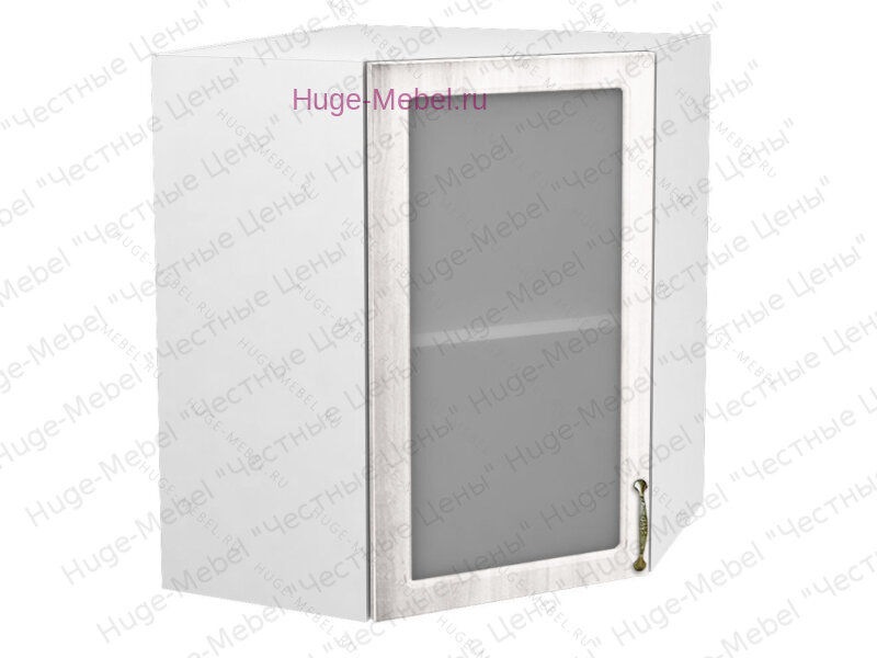 Угловой шкаф подвесной со стеклом 600 Юлия (сандал белый) Huge Mebel . Ширина 600 Высота 716. Кухонные шкафы