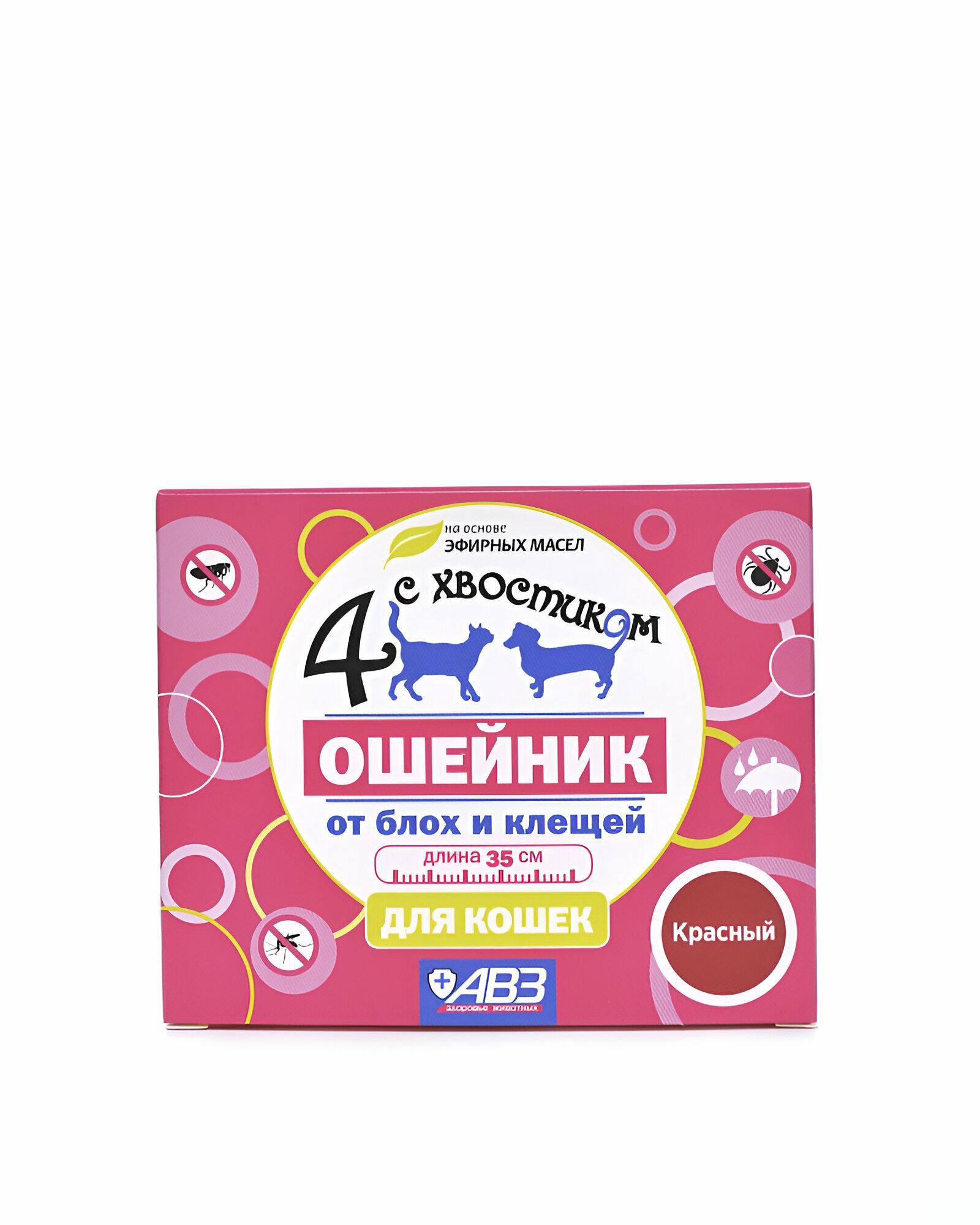 Четыре С хвостиком ошейник репеллентный от блох и клещей для кошек, 35 см (красный)