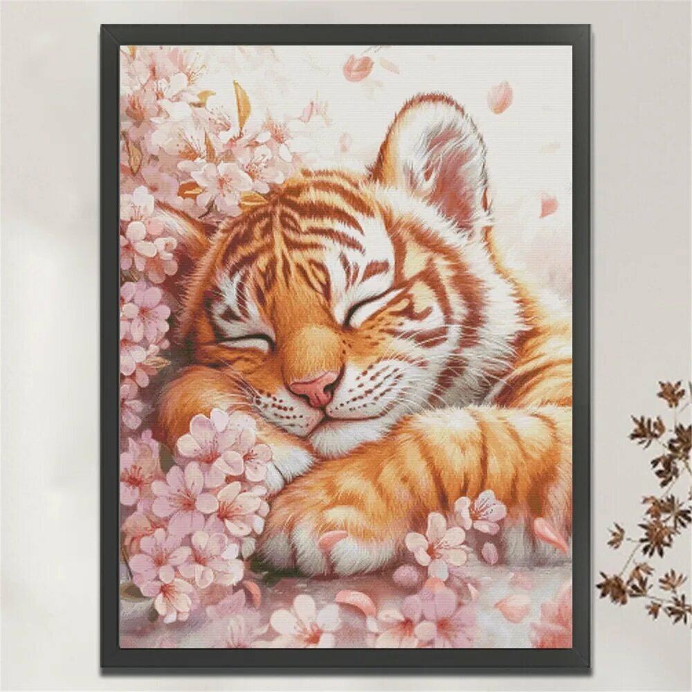 Полностью вышитый египетской хлопчатобумажной нитью 14 карат, 2 нити с принтом 70* 90 см, сладкий спящий тигр, набор для вышивки крестом серии животных