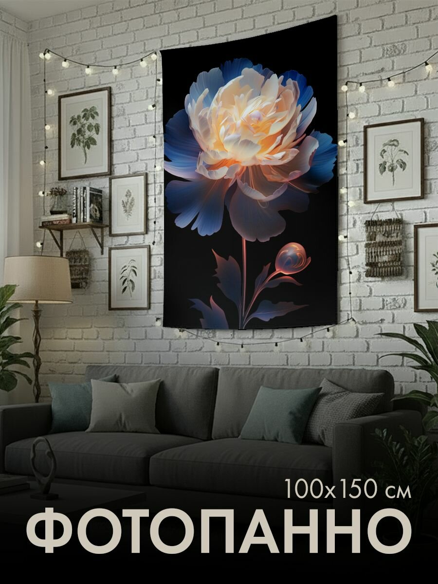 Панно тканевое PrintyFull / 100x150 см / пион, одинокий