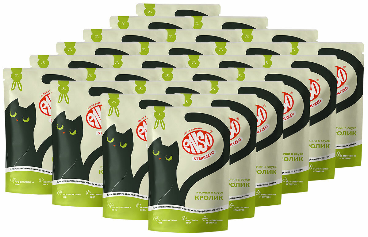 Корм влажный Enso Sterilized для взрослых кастрированных котов и стерилизованных кошек, кролик в соусе, 85 г х 24 шт