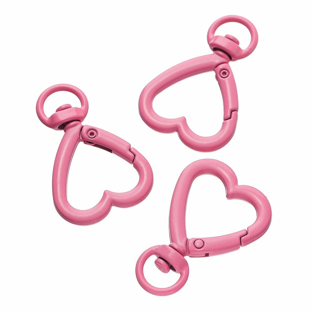 Карабин застёжка для бижутерии и сумок, сердечко розовое 38,5х26 мм, 5 шт, фурнитура для браслетов и кулонов, DIY-аксессуары для творчества