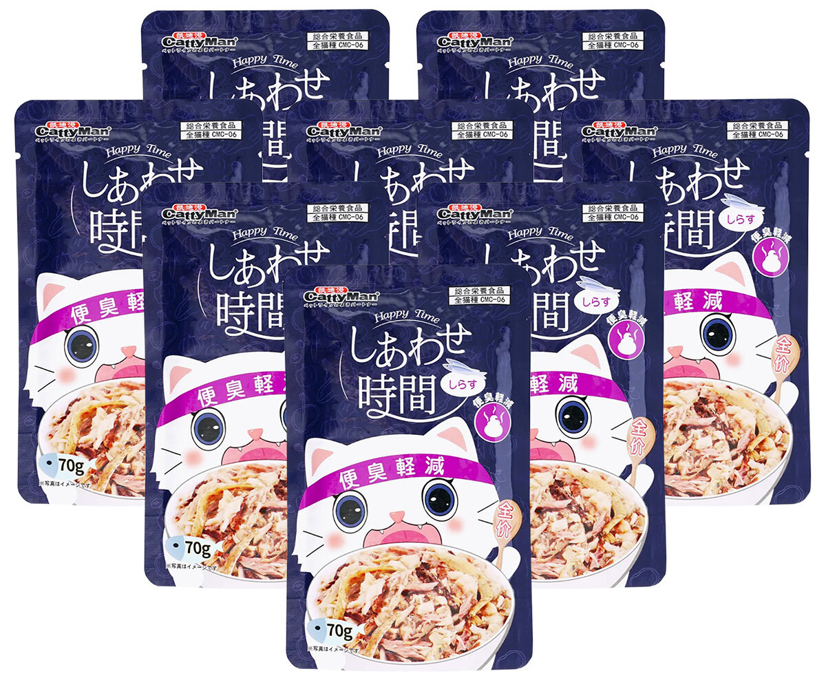 Корм влажный Cattyman Момент Счастья для кошек для устранения неприятного запаха туалета, анчоус и тихоокеанический тунец, 70 г х 8 шт