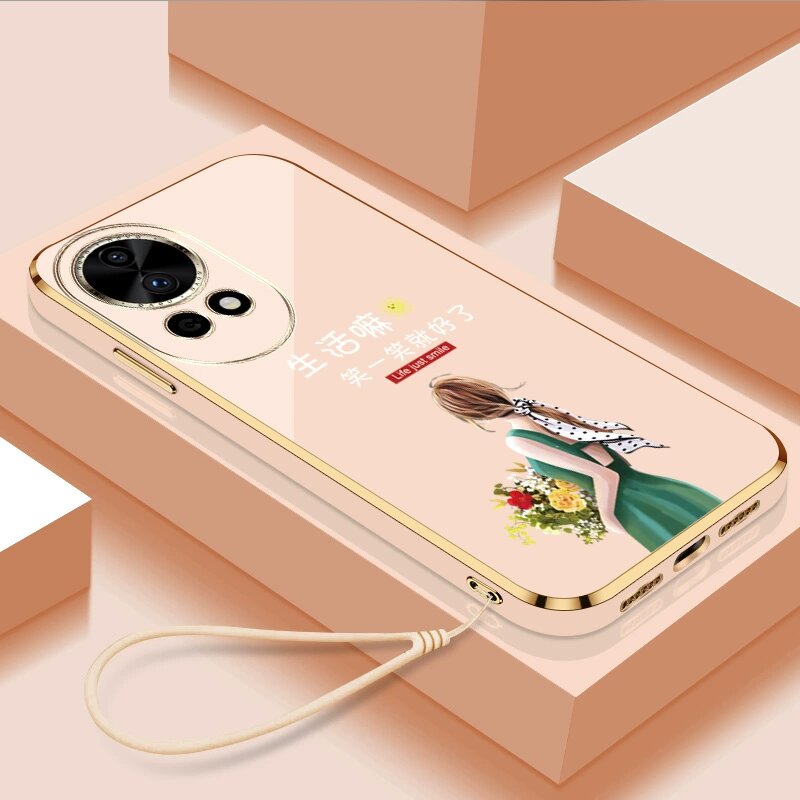 Чехол для Huawei Nova 13 - Полная защита от ударов с браслетом и защитным стеклом в цвете розовый для девочек