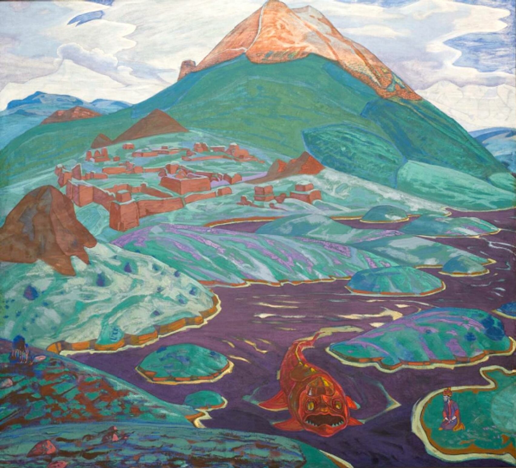 Картина Рериха Николая Фантастический пейзаж 60х54 см