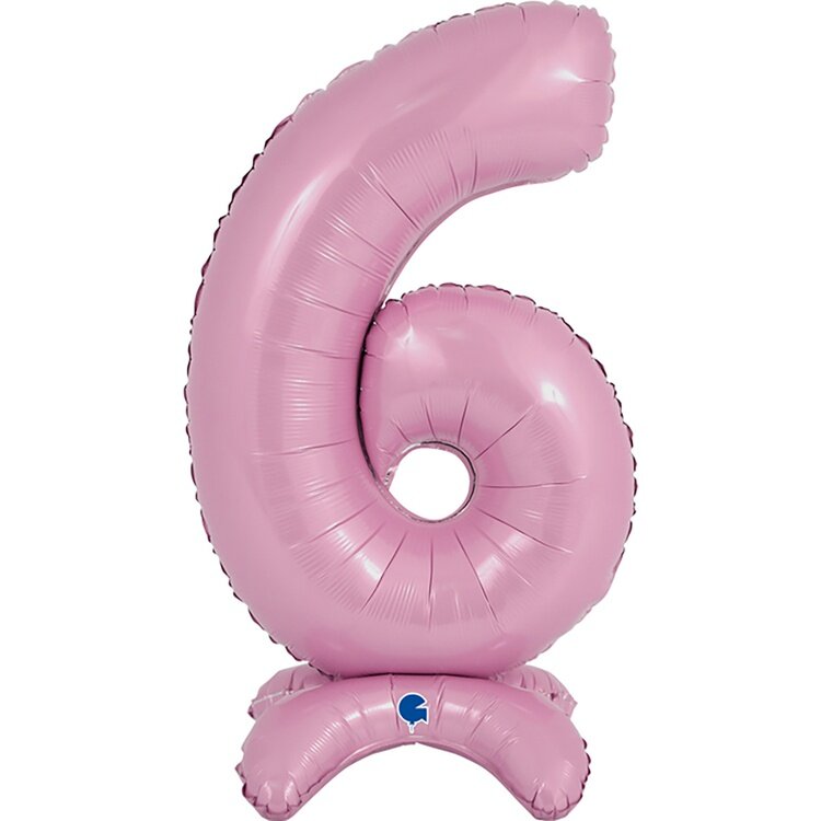 Воздушный шарик цифра 6, 25", pastel pink, на подставке