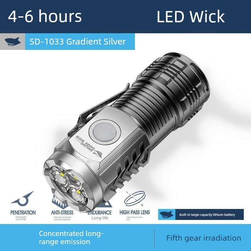 Мини-фонарик Smiling Shark, портативный уличный фонарик с клипсой на хвост, длительный срок службы батареи, высокая