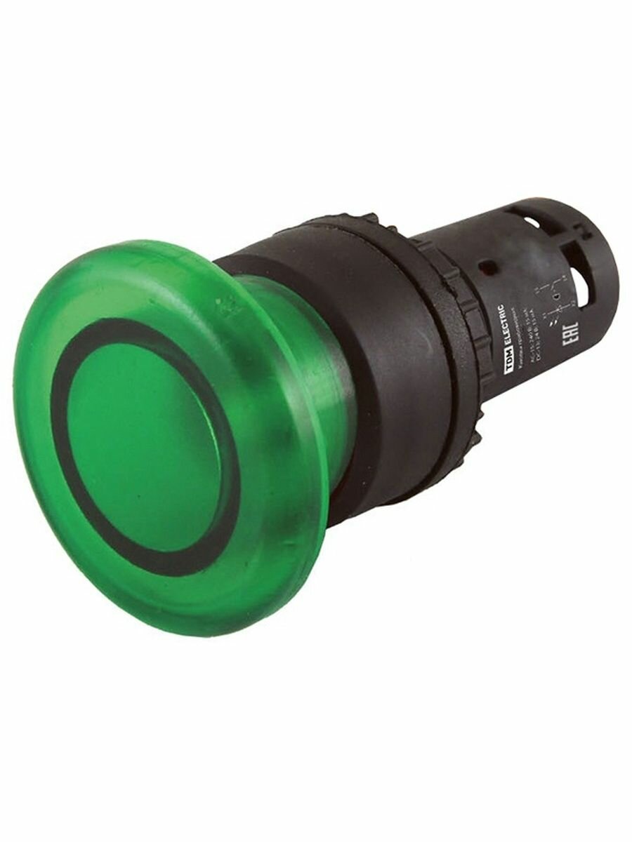 Кнопка грибовидная SB7-CWM31-24V(LED) d35мм 1з зеленая TDM