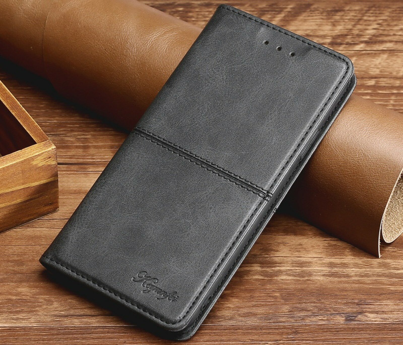 Чехол-книжка MyPads Cuciture Eleganti для TCL 40 SE из эко-кожи с магнитной крышкой ретро черный