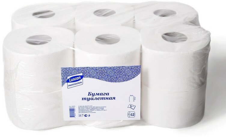 Бумага туалетная д/дисп Luscan Professional 1сл бел цел втул 200м 12рул/уп
