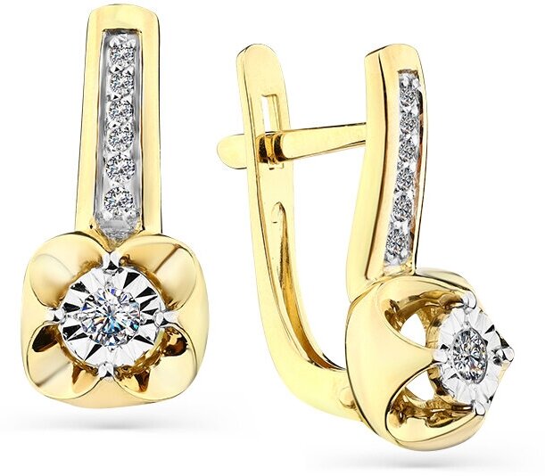 Серьги, комбинированное, желтое золото, 585 проба, бриллиант