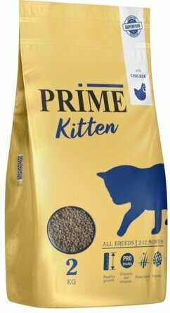 Сухой низкозерновой корм для котят PRIME, с курицей, вес 2 кг