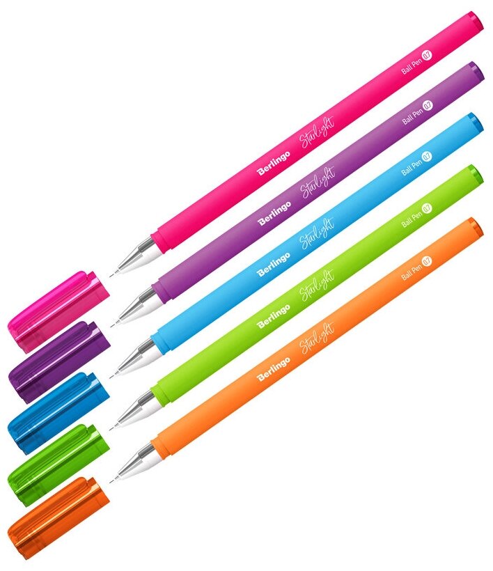 Ручка шариковая Berlingo "Starlight", синяя, 0,7мм, игольчатый стержень, прорезиненный корпус ассорти ассорти, 10 шт