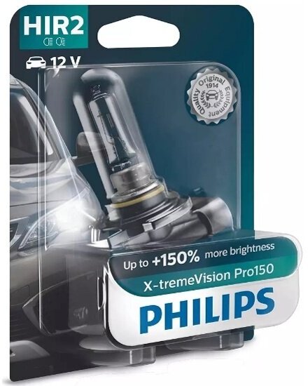 Лампа автомобильная Philips X-treme Vision Pro150 HIR2 55W PX22d +150% 12V, 1шт, 9012XVPB1