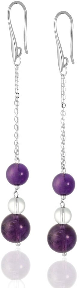 Серьги с подвесками, аметист, горный хрусталь