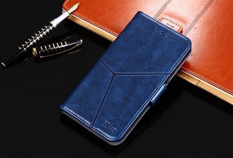 Чехол-книжка MyPads для Realme 10 Pro + Plus из кожи прошитый по контуру с геометрическим швом цвет синий