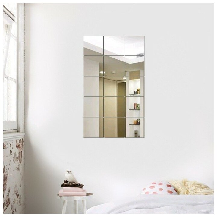 Зеркало настенное «Квадратики», на клеевой основе, акриловое, 15 шт, 15×15 см