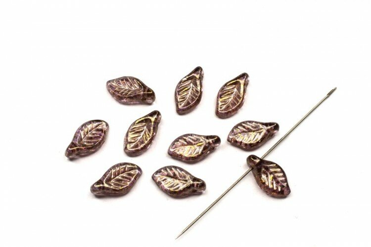 Бусина Листочек 12х6х3мм, цвет 00030/14496/54324 коричневый, прозрачная, 735-146, 10шт