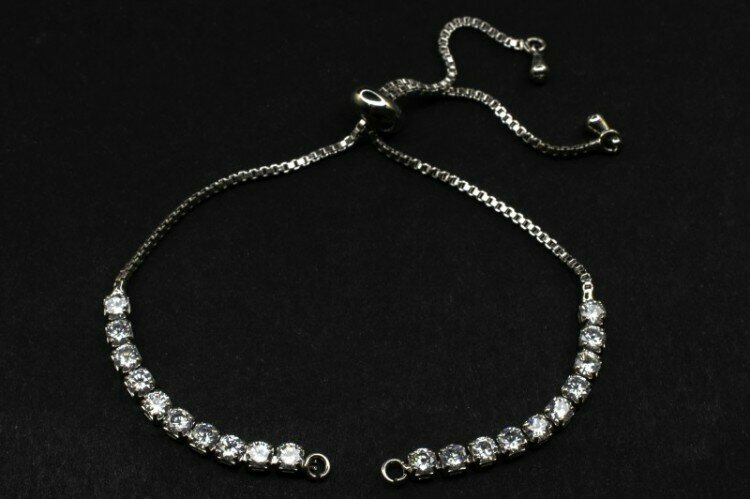 Основа для браслета Цепочка с замком-слайдер 23см, звено 1,2х1,2мм, страз 3мм, цвет платина, латунь/цирконий, 16-078, 1шт