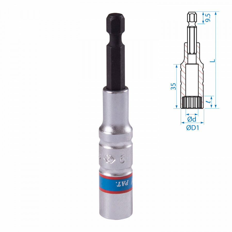 Головка для шуруповерта двенадцатигранная 1/4", 9 мм, L = 80 мм KING TONY 76B809M