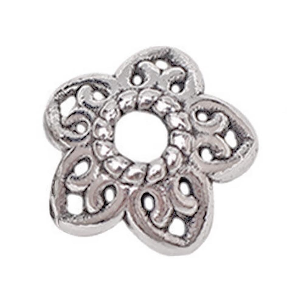 Фурнитура для бижутерии Крепежная шапочка литая Цветок пятилистный прозрачный 0011267 серебряный цвет 8x3 мм, цена за 30 шт.