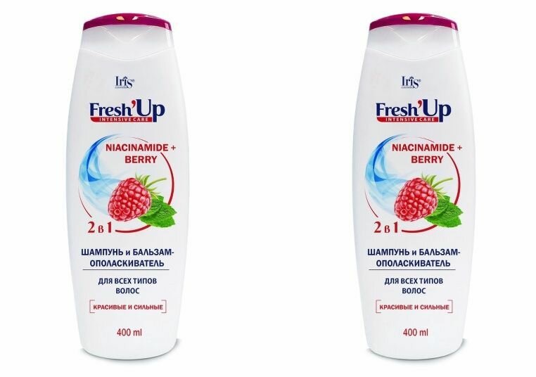 Iris FRESH' UP Шампунь и Бальзам-Ополаскиватель 2 в1 для всех типов волос, 400мл, 2 шт