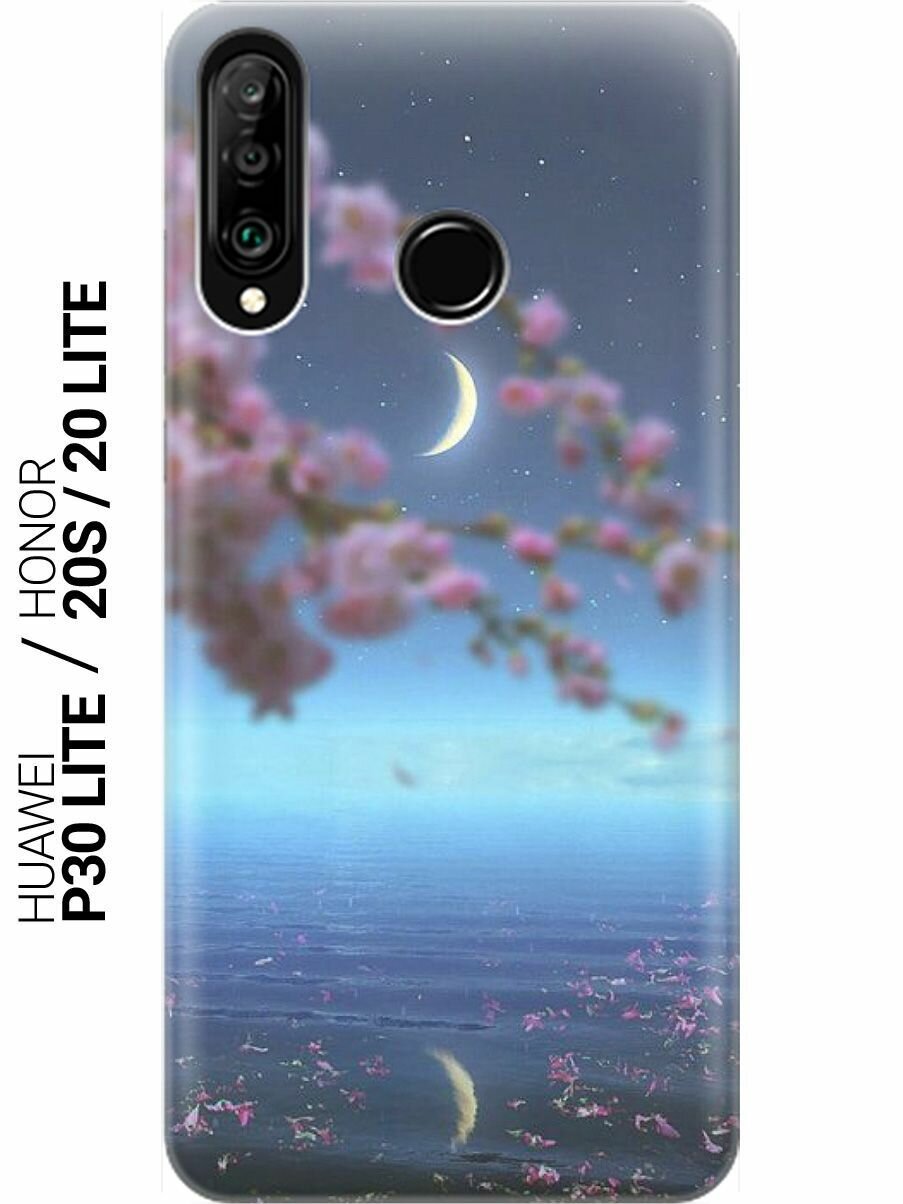 Ультратонкий силиконовый чехол-накладка для Huawei P30 Lite, Honor 20S, Honor 20 Lite с принтом "Месяц и сакура"