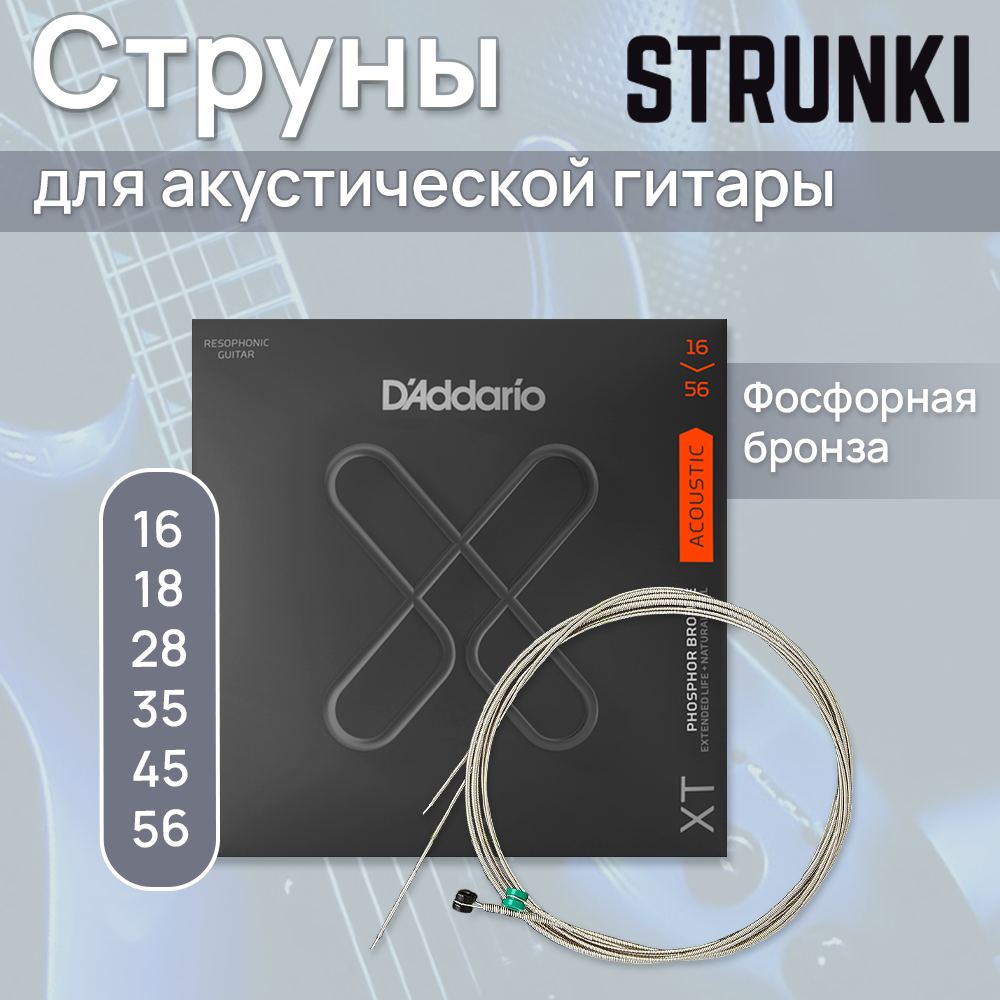 Струны для акустической гитары D'Addario XTAPB1656 XT Phosphor Bronze 16-56