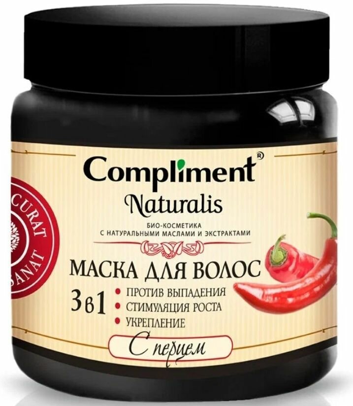 Compliment Маска для волос Naturalis 3 в 1 с перцем, против выпадения, стимуляция роста и укрепление, 500 мл