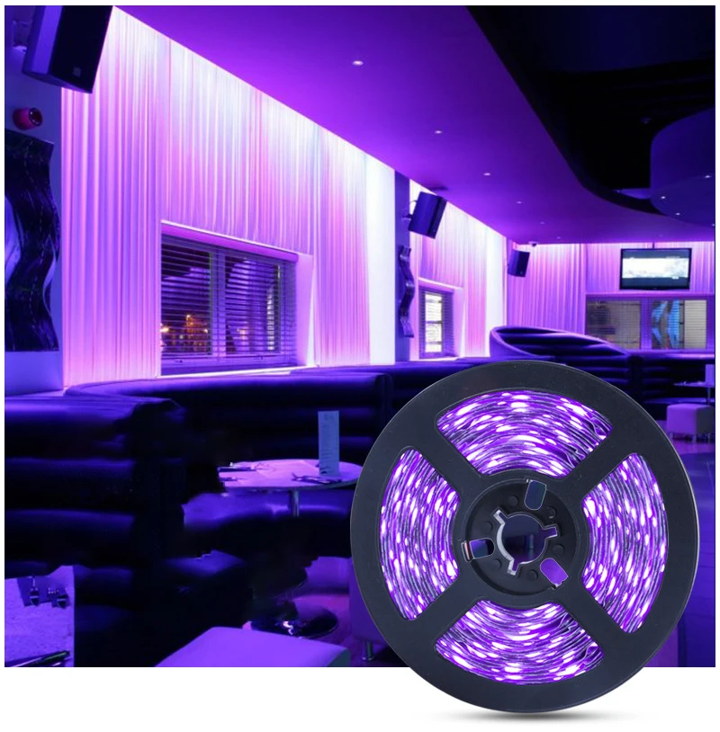 Лента ультрафиолетовая светодиодная 2,4 Вт/м 60led/м UV 385-400nm 12V 5м