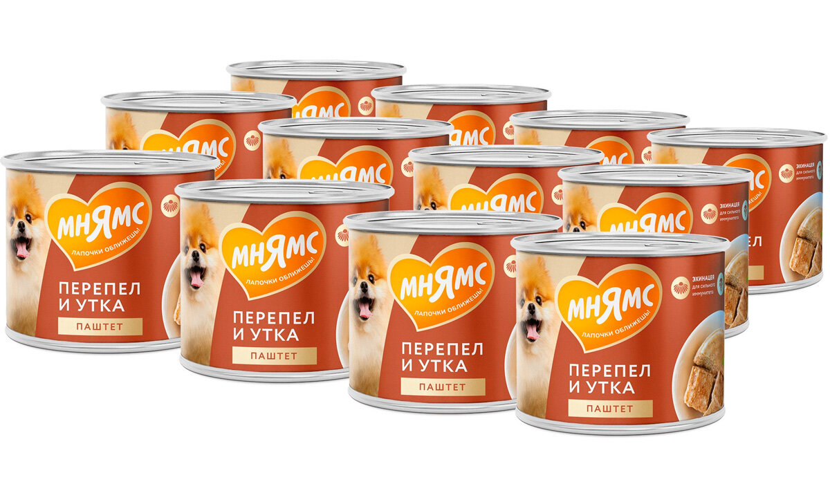Мнямс сильный иммунитет для взрослых собак паштет с уткой и перепелом (200 гр х 12 шт)