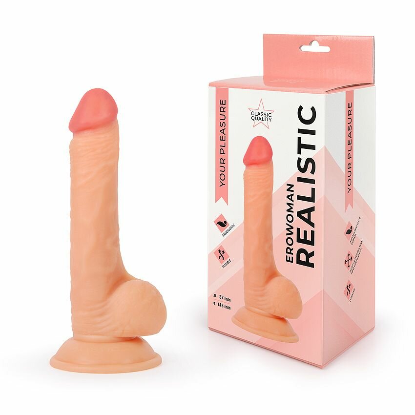 Erowoman/Eroman Фаллоимитатор термопластичный эластомер 14,5 см, ER-30065, телесный