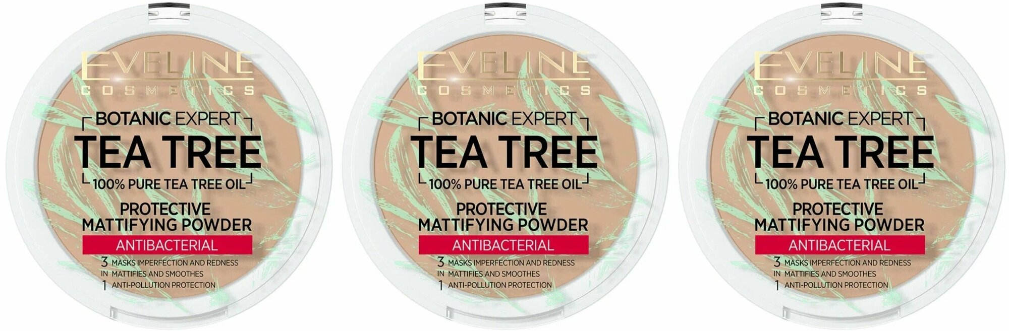 Eveline Cosmetics Матирующая антибактериальная пудра для лица Botanic Expert, 3 в 1, тон № 004 Beige, 9 гр, 3 шт