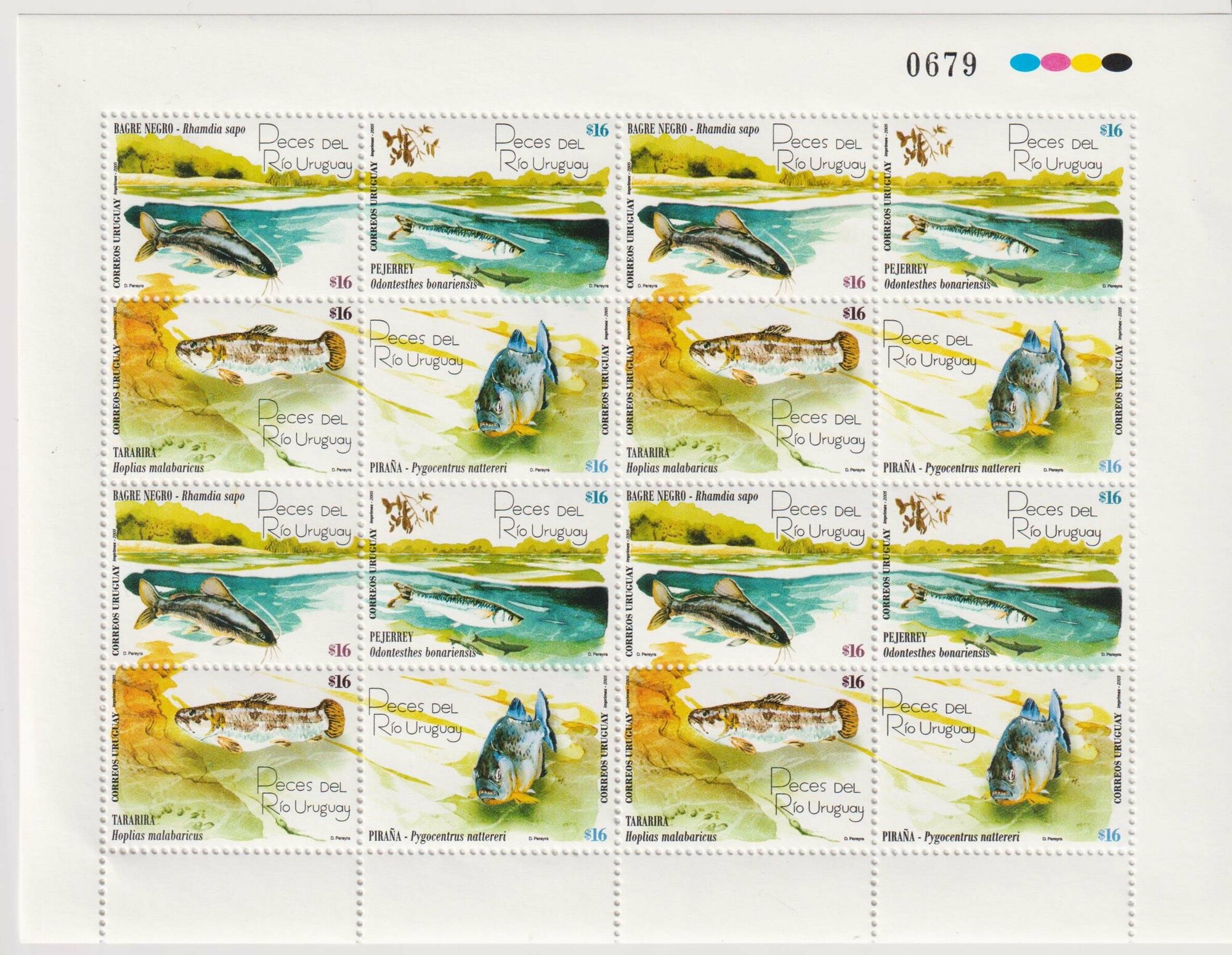Почтовые марки Уругвай 2005г. "Рыбы реки Уругвай" Рыбы MNH