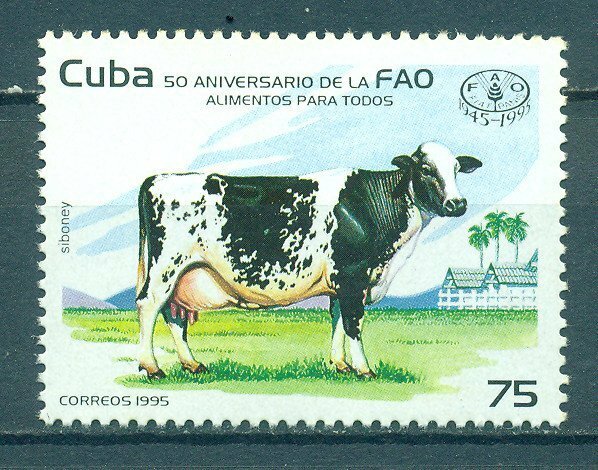 Почтовые марки Куба 1995г. "50-летие ФАО" Коровы MNH