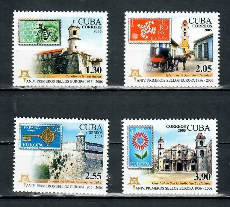 Почтовые марки Куба 2005г. "50 лет Европа Марки" Архитектура, Марки на марках MNH
