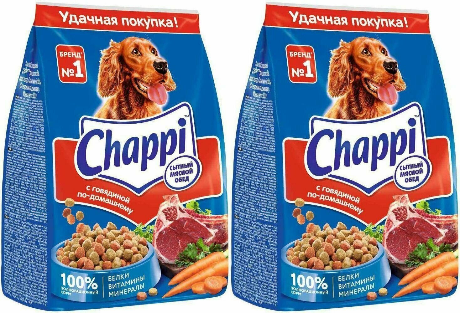 Chappi Сухой корм для собак Говядина, 600 г, 2 уп