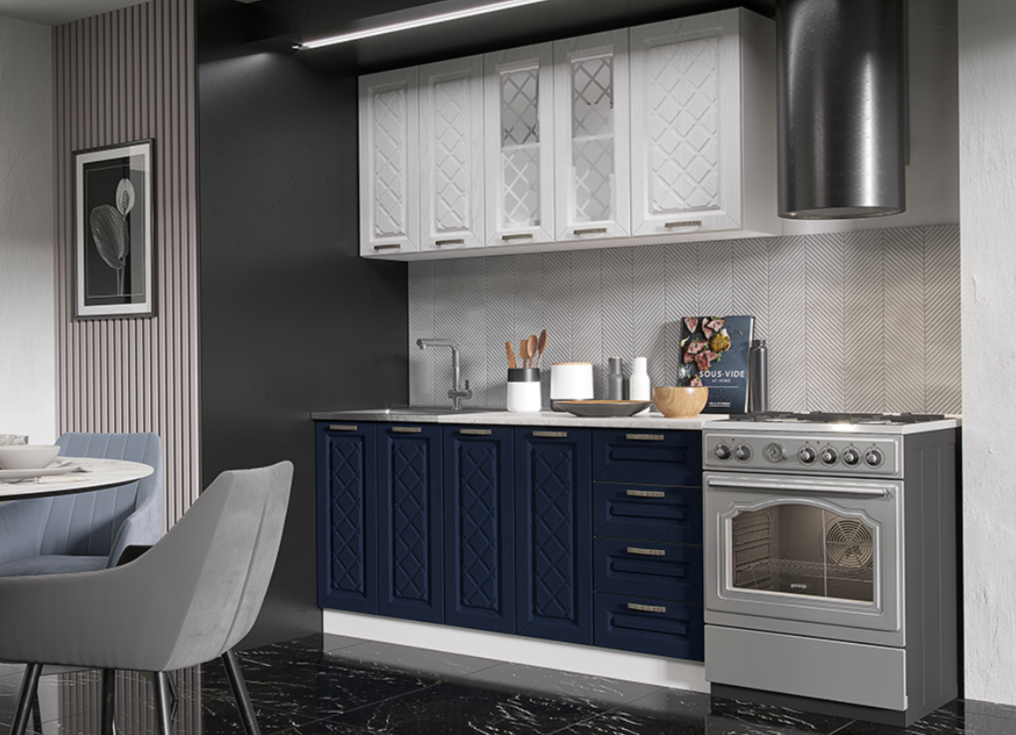 Кухонный гарнитур, кухня, готовый комплект Агава 1,6 м Акация белая/Сапфир со столешницей под врезную мойку