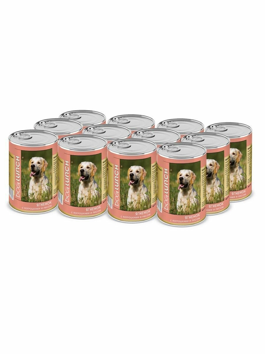Консервы Dog Lunch ягнёнок с потрошками и рисом в желе 750г (12 шт)