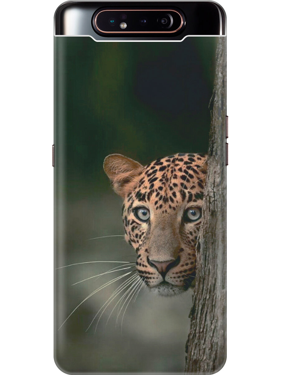 Силиконовый чехол на Samsung Galaxy A80, A90, Самсунг А80, А90 с принтом "Подглядывающий леопард"