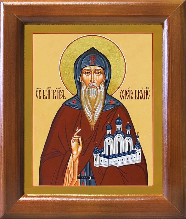 Преподобный и благоверный князь Олег Романович Брянский, икона в деревянной рамке 12,5*14,5 см