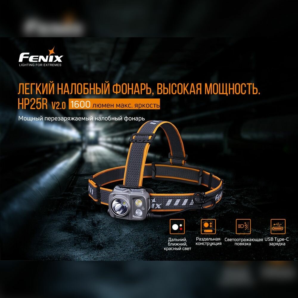 Фонарик налобный аккумуляторный , тактический и водонепроницаемый туристический комплект с мощным и ярким светодиодным лучом Fenix для охоты и рыбалки, трофи и кемпинга, долгая работа, дальнобойный