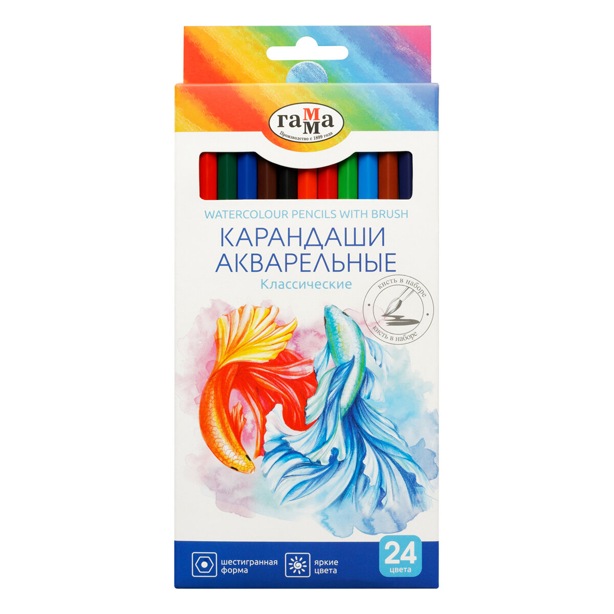 Карандаши цветные акварельные 24цв + кисть Классические карт