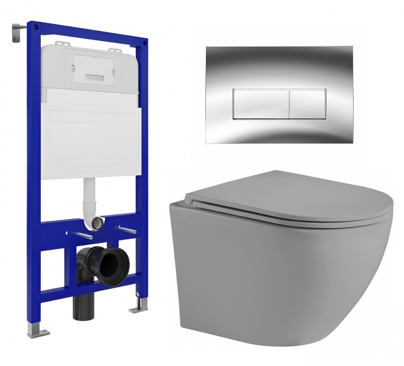 Комплект 3 в 1 инсталляция Enio Tecnico 52 EN8050052 + Унитаз подвесной Weltwasser WW Merzbach 043 MT-GR + кнопка хром Rettangolo